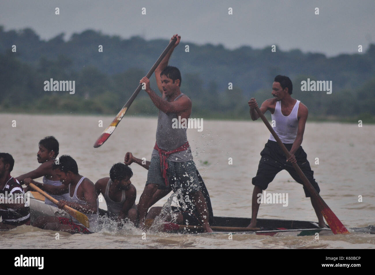 Agartala, India. 10th Sep, 2017. Indian oarsmen row boats during the ...