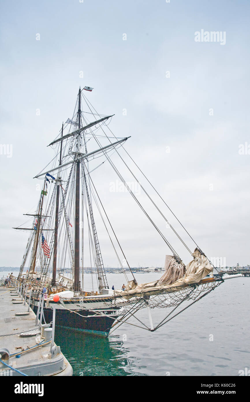 Tall ship Californian in San Diego Bay. The Californian is a replica of ...