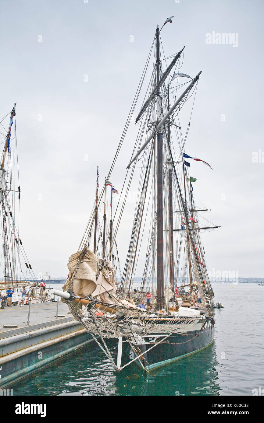 Tall ship Californian in San Diego Bay. The Californian is a replica of ...