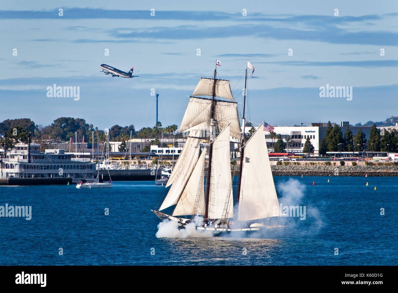 The Tall Sailing Ship Californian (in cannon battle), on San Diego Bay ...