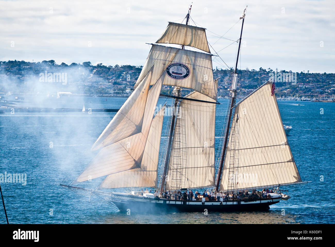 The Tall Sailing Ship Californian (during a cannon battle) on San Diego ...