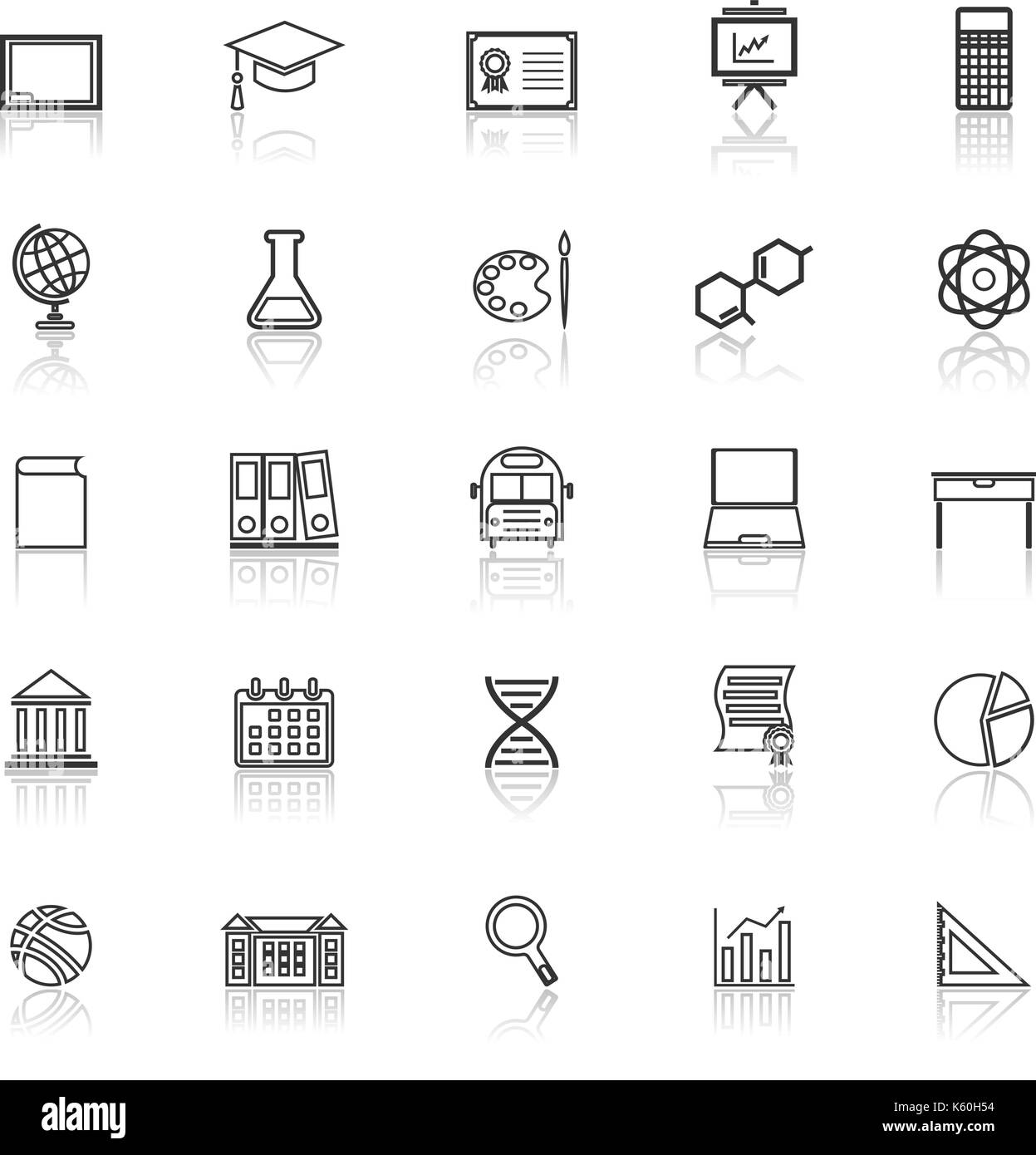 Education line icons with reflect on white background, stock vector ...