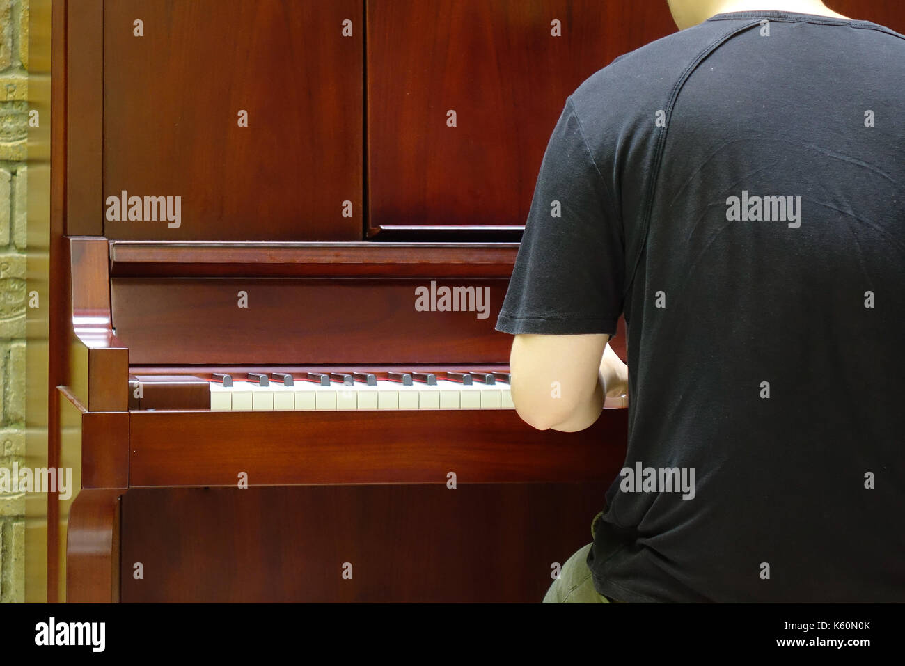 Back view of music performer playing piano at luxury hotel Stock Photo ...