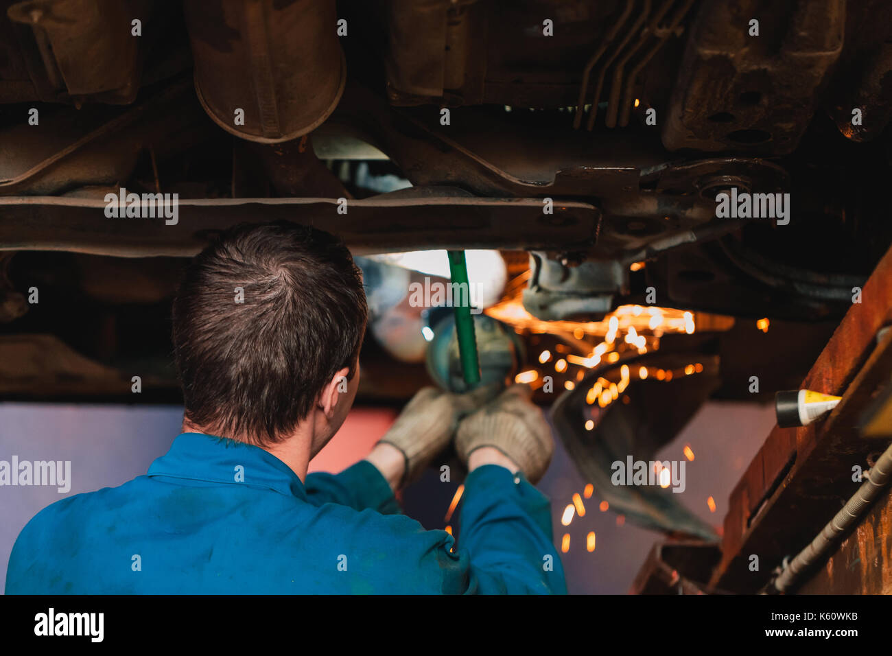 Circular saw cutting steel with split fire Stock Photo - Alamy