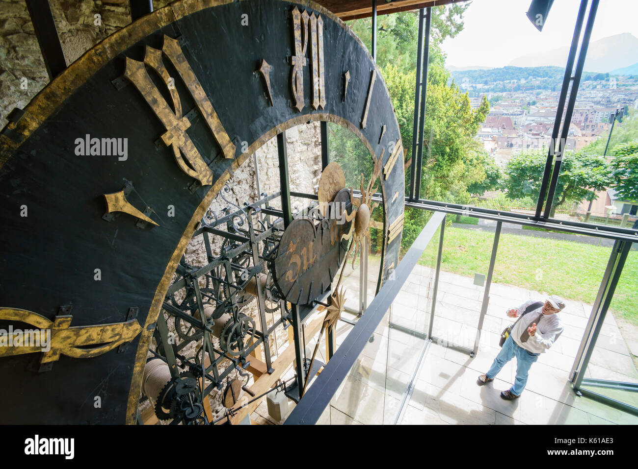 Lucerne, JUL 16: Big clock of the historical Zeitturm tower on JUL 16 ...