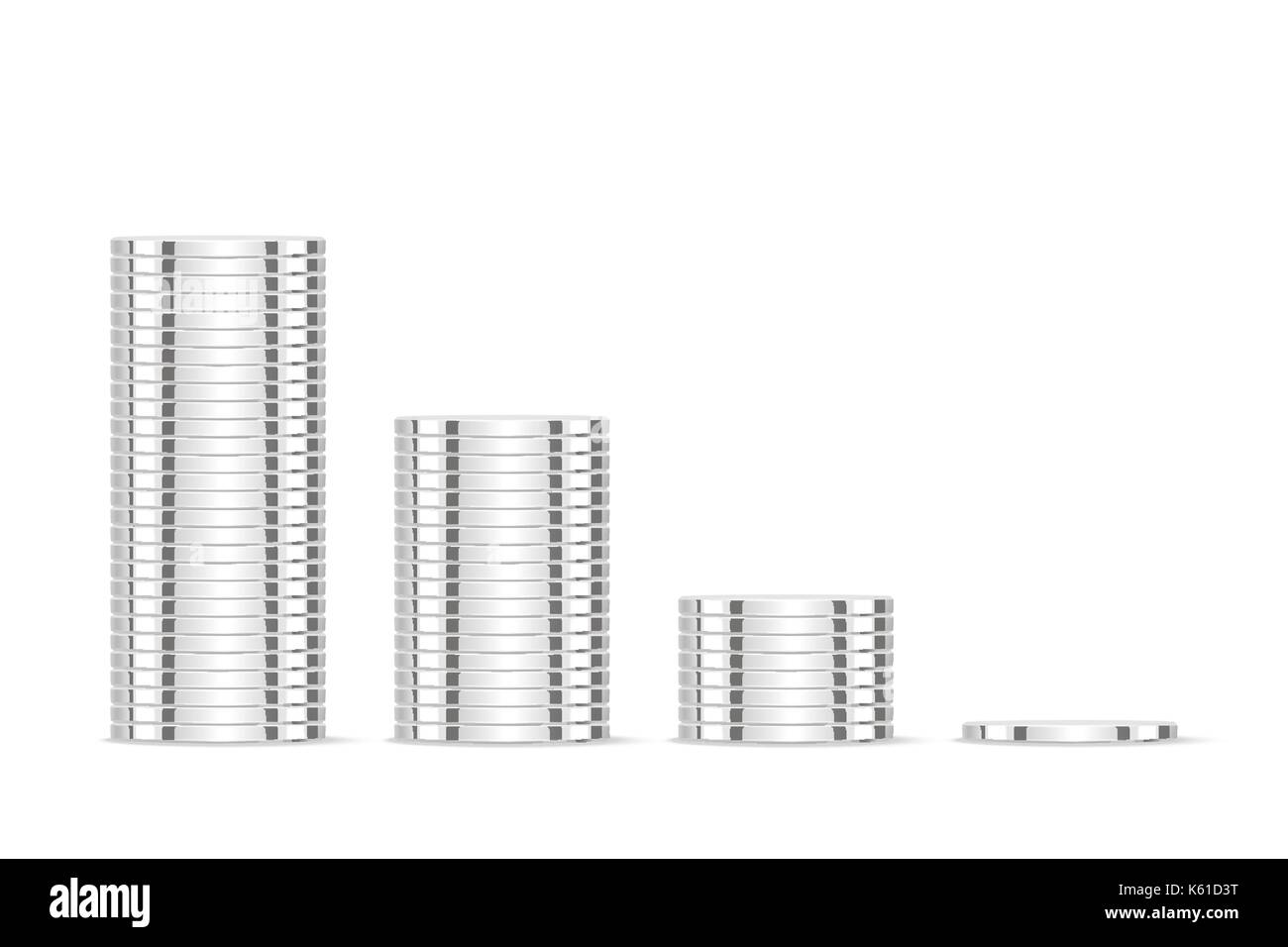 Silver coins. Realistic silver money isolated on white background Stock ...