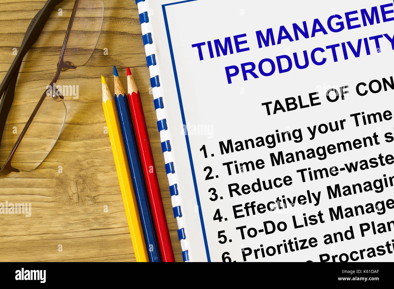 Time management and productivity concept- wih topics on a cover of ...