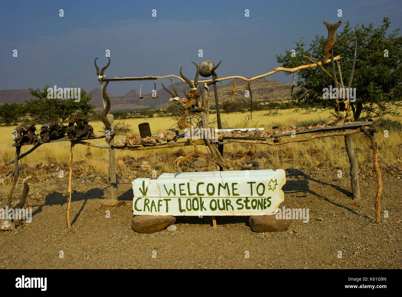Roadside stone craft artisan stall, Damaraland, Namibia Stock Photo - Alamy