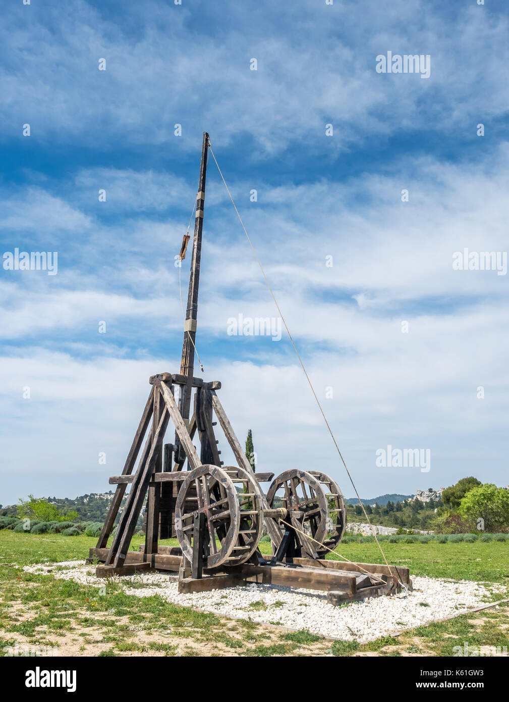 Catapult, on of the seige engines in Castle of Les Baux-de-provence ...
