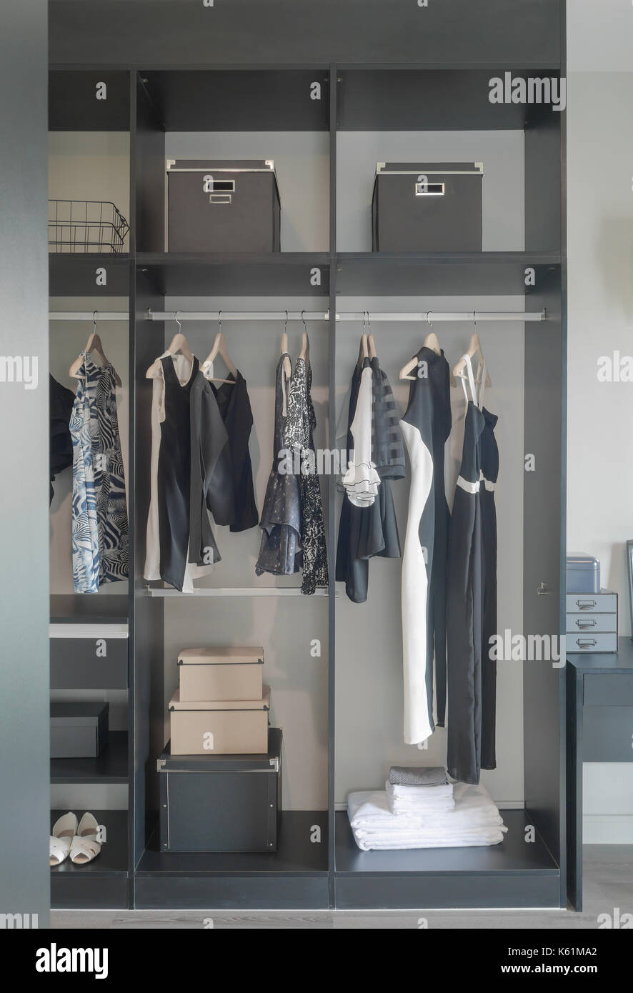 Dark color set up wardrobe for lady Stock Photo - Alamy