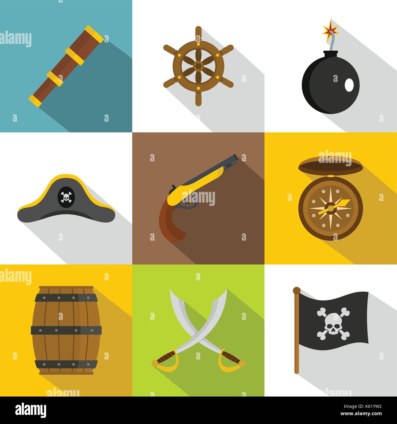 Pirate icon set, flat style Stock Vector Image & Art - Alamy