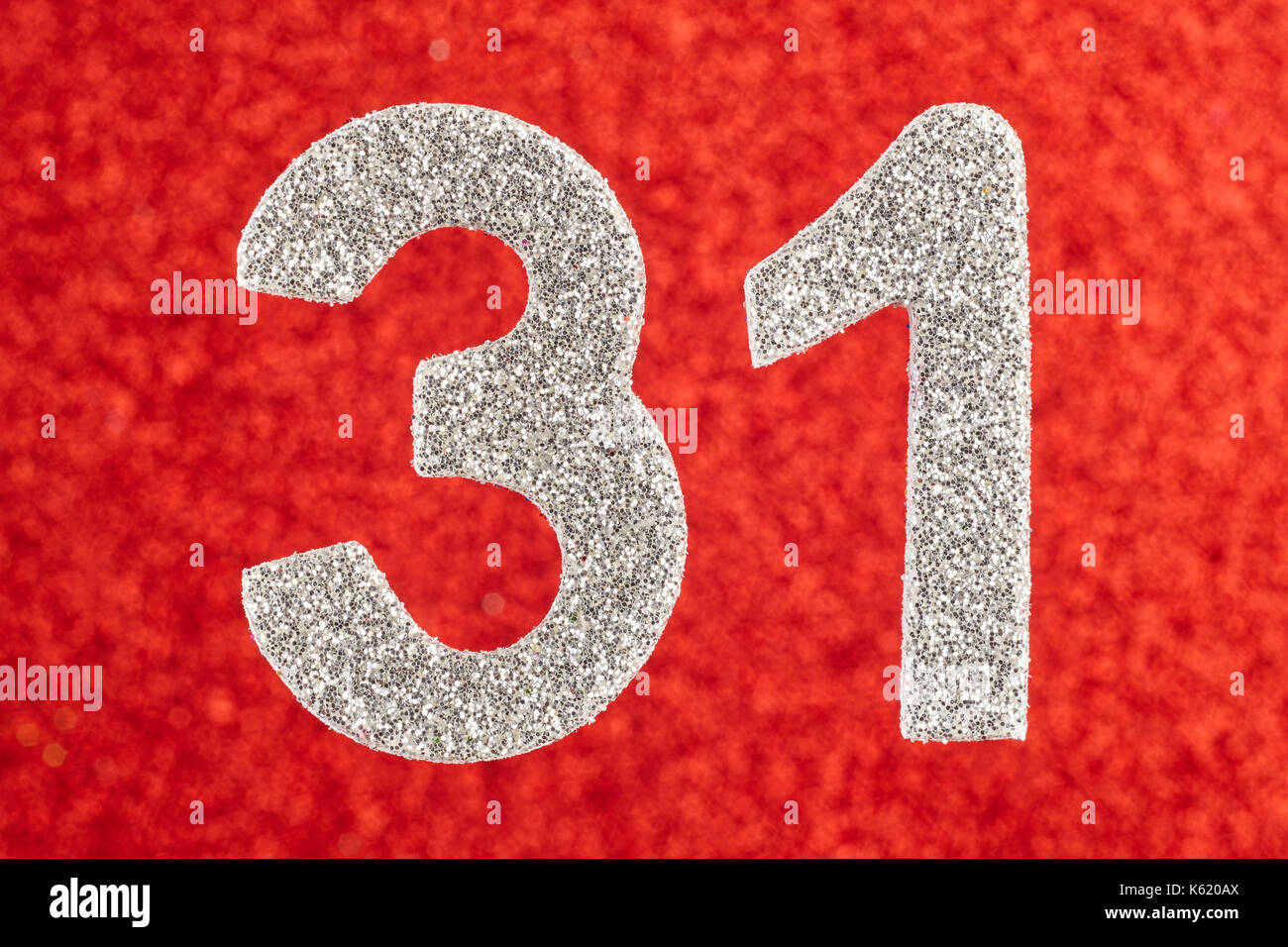Number thirty-one silver color over a red background. Anniversary ...