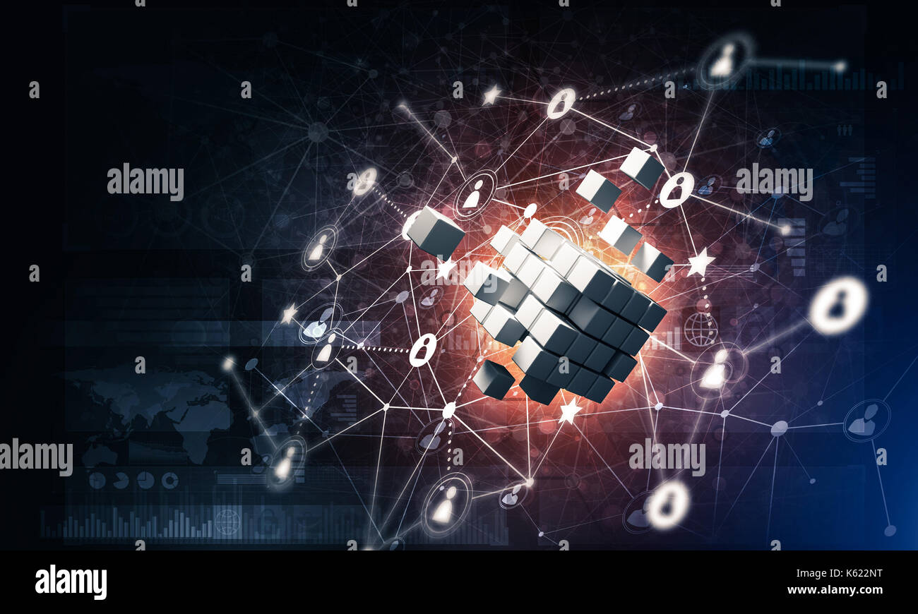 Concept of Internet and networking with digital cube figure on d Stock ...