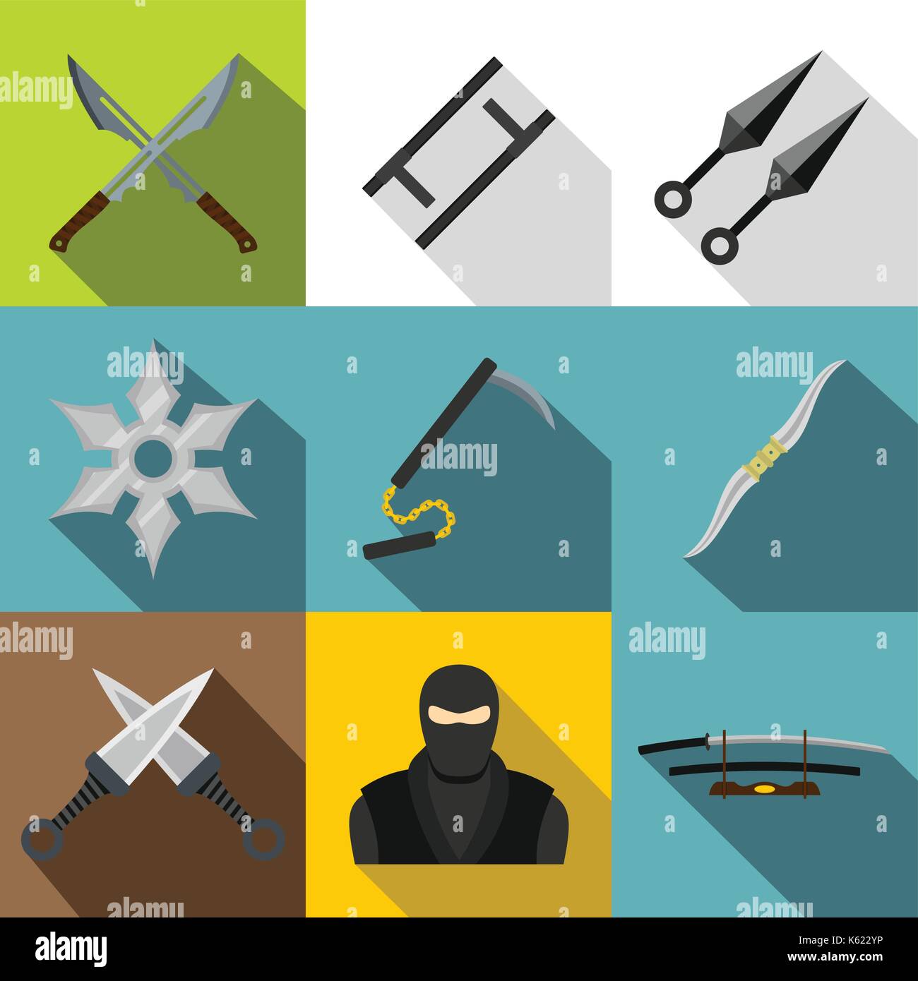 Asian ninja arsenal icon set, flat style Stock Vector Image & Art - Alamy
