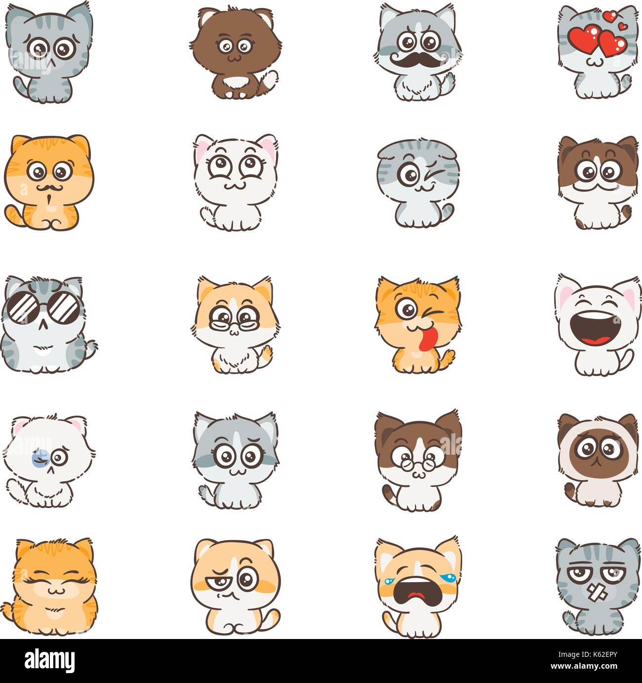 Cute cartoon cats and dogs with different emotions. Sticker collection ...