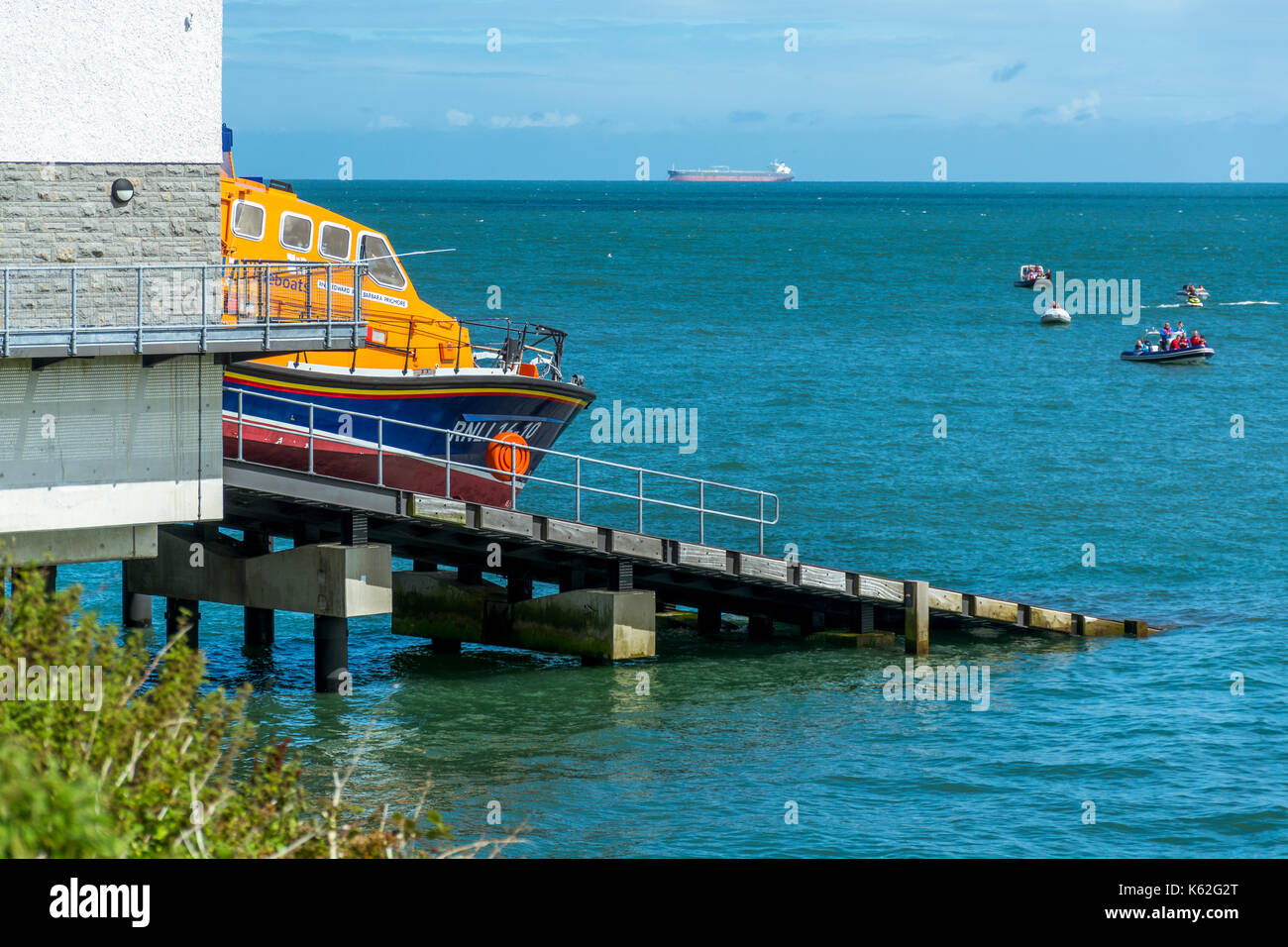 Lifeboat launch at Moelfre Lifeboat Day 2017 event on Anglesey Stock ...