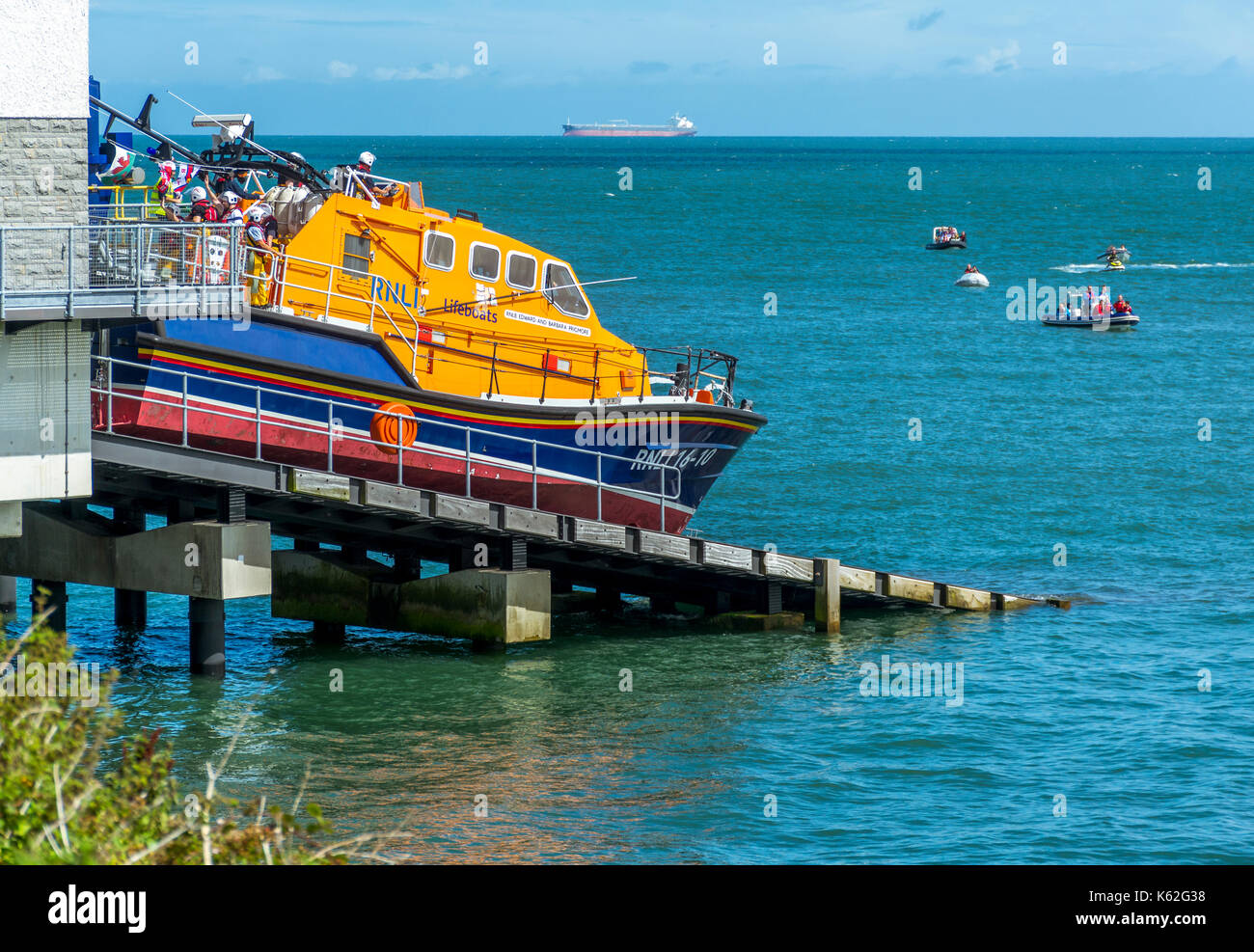 Lifeboat launch at Moelfre Lifeboat Day 2017 event on Anglesey Stock ...
