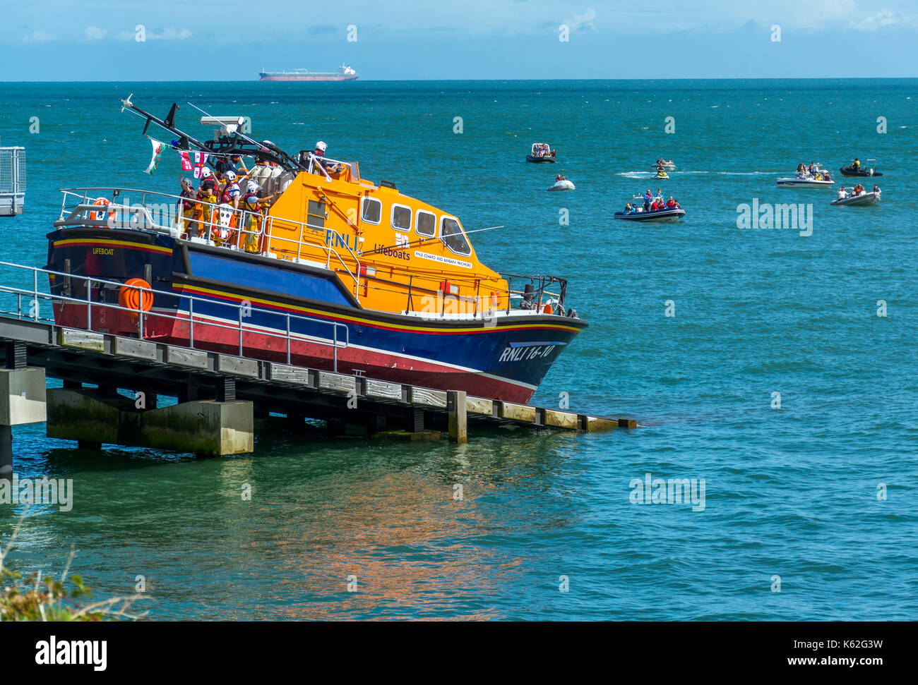 Lifeboat launch at Moelfre Lifeboat Day 2017 event on Anglesey Stock ...