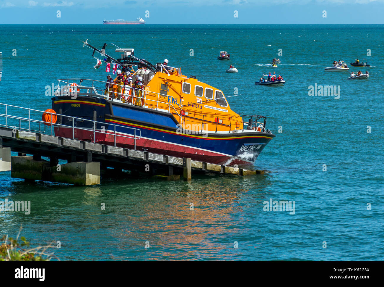 Lifeboat launch at Moelfre Lifeboat Day 2017 event on Anglesey Stock ...