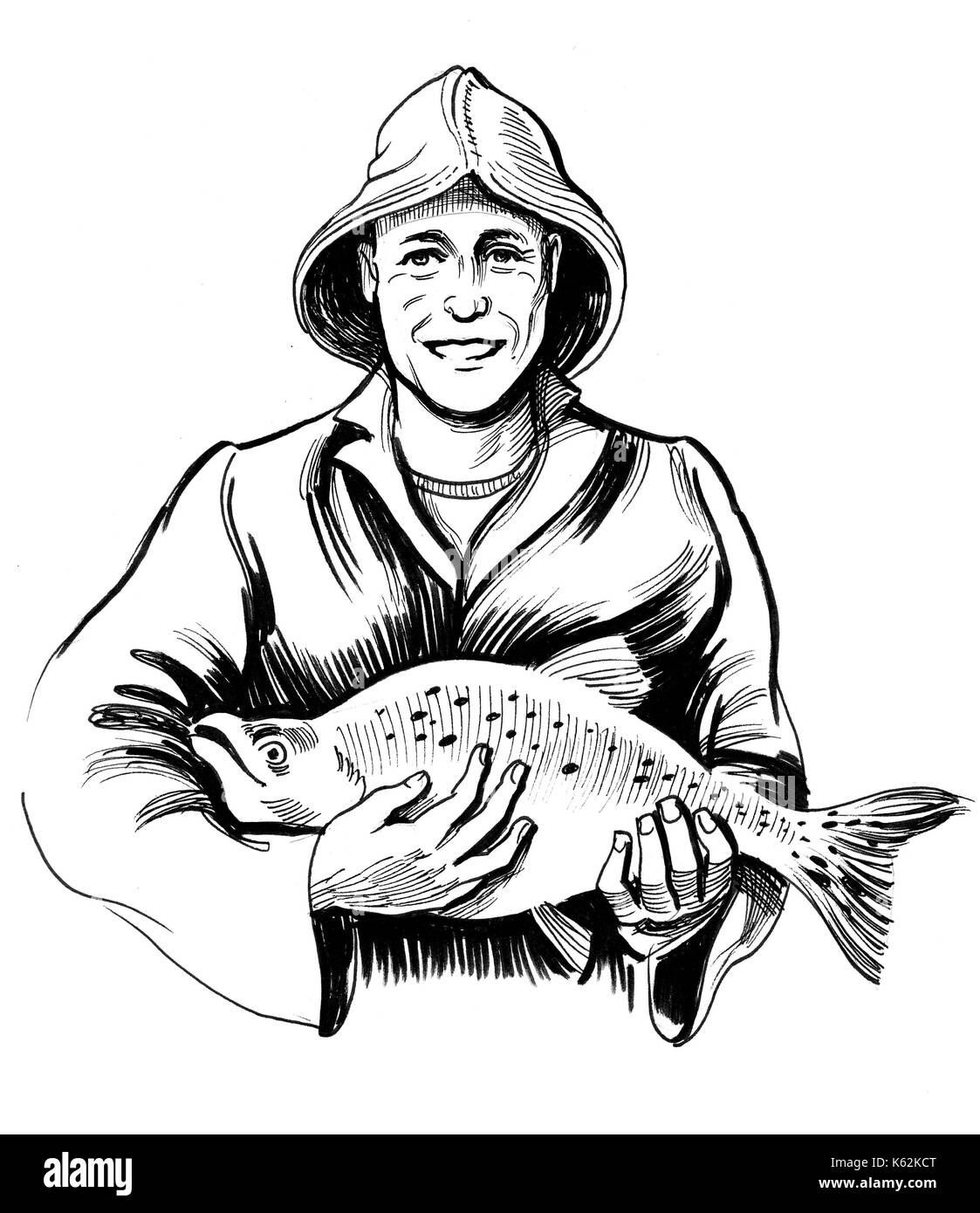 Fisherman holding his fish Black and White Stock Photos & Images - Alamy