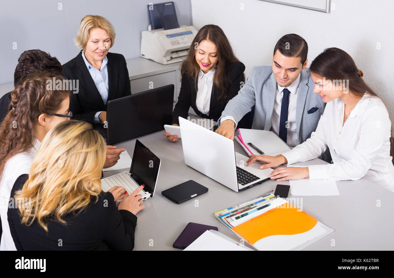 Office brainstorming of professional business team at meeting at office ...