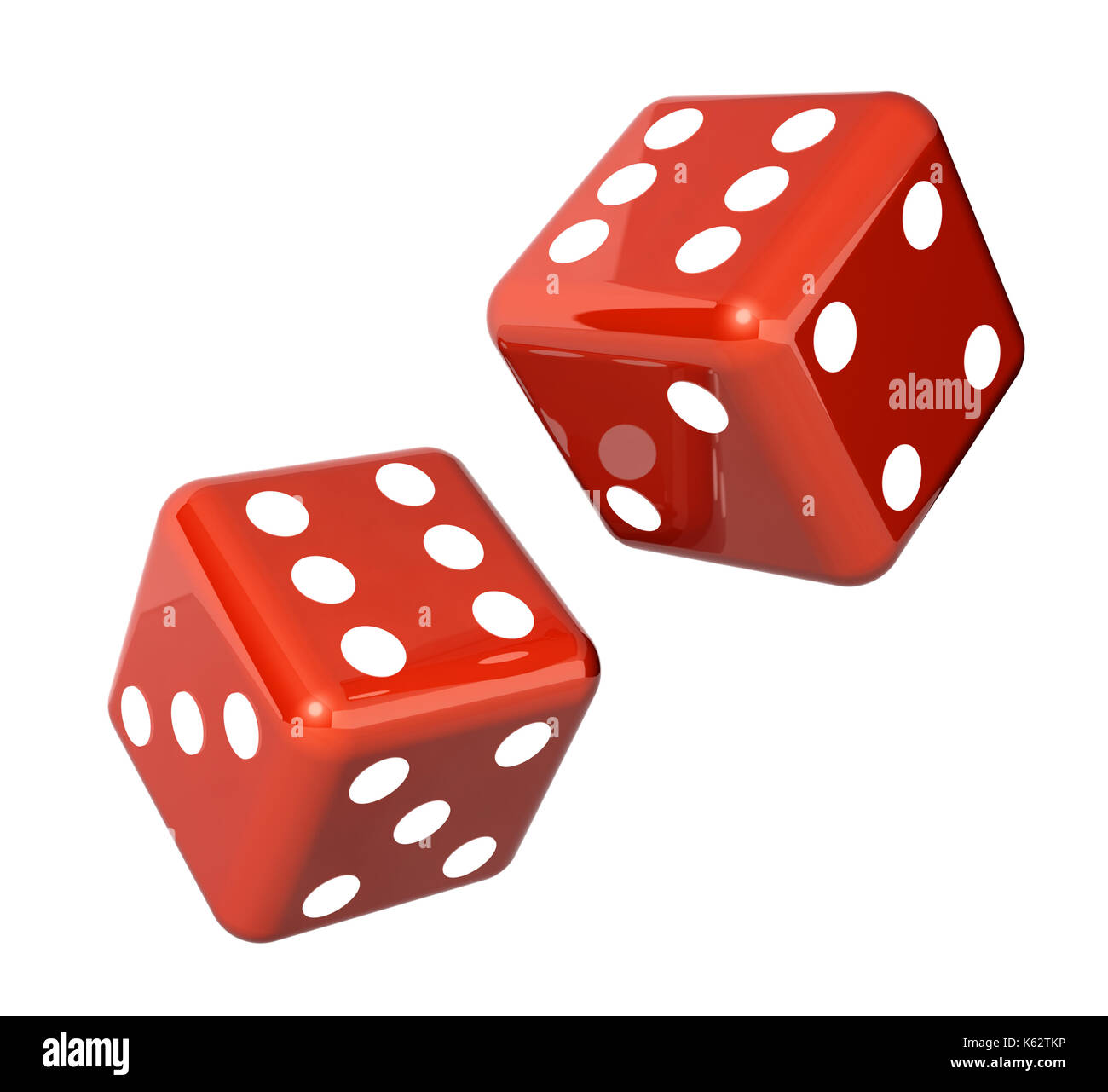 Falling red dice for gambling. Isolated on white background. 3d render ...
