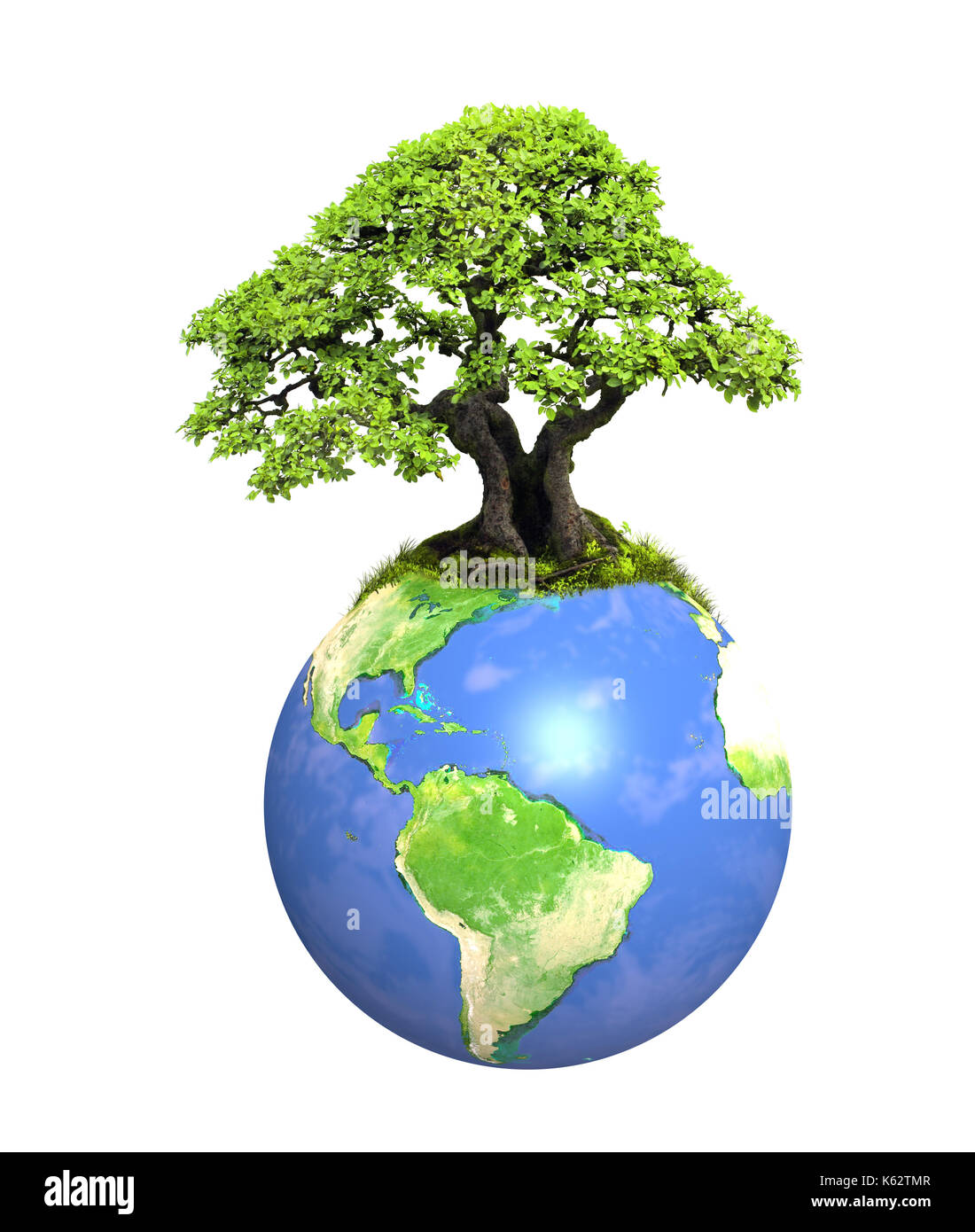 Eco concept. Tree on Earth. Isolated on white background. 3d render ...