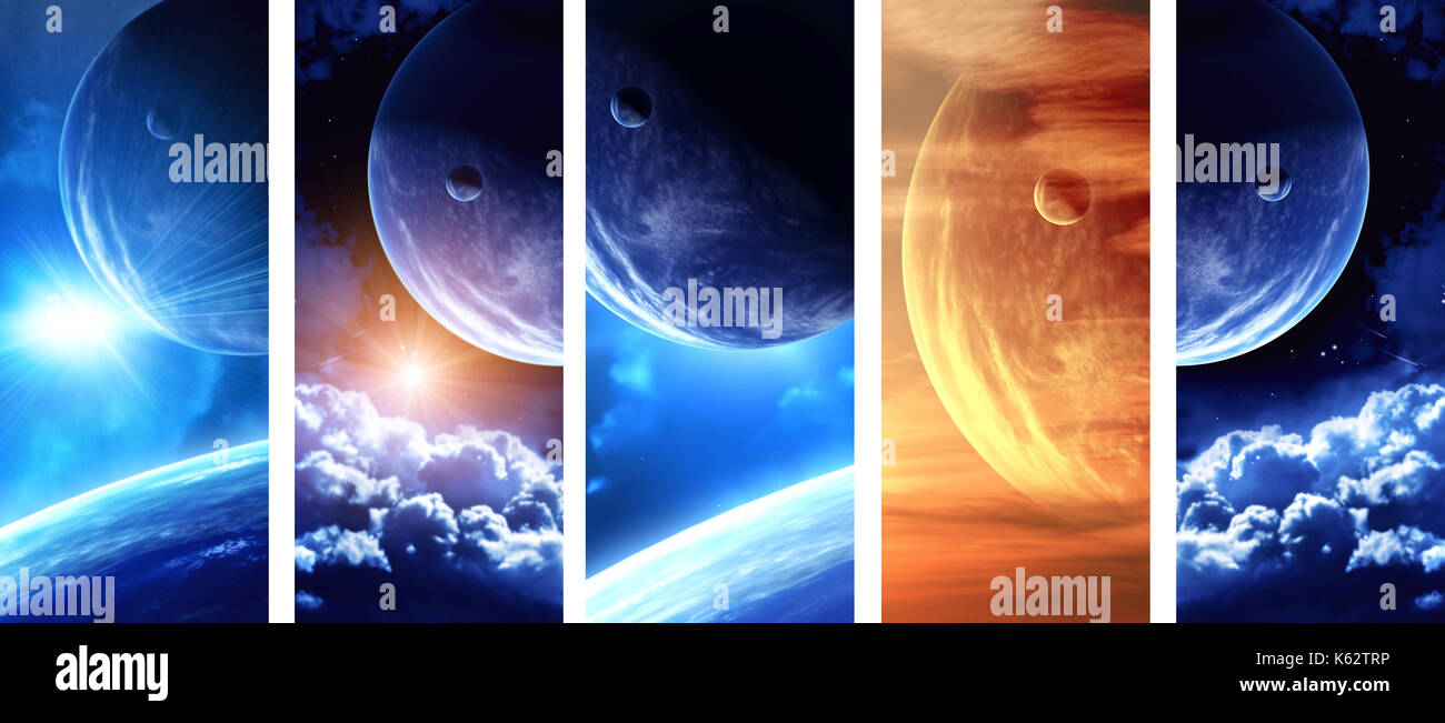Set of vertical space banners with planets, nebula and stars. Elements ...