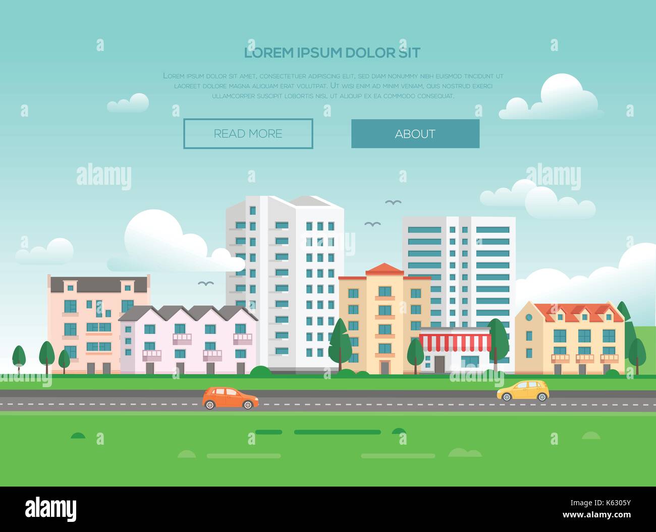 Cityscape with a road - modern vector illustration with place for text ...