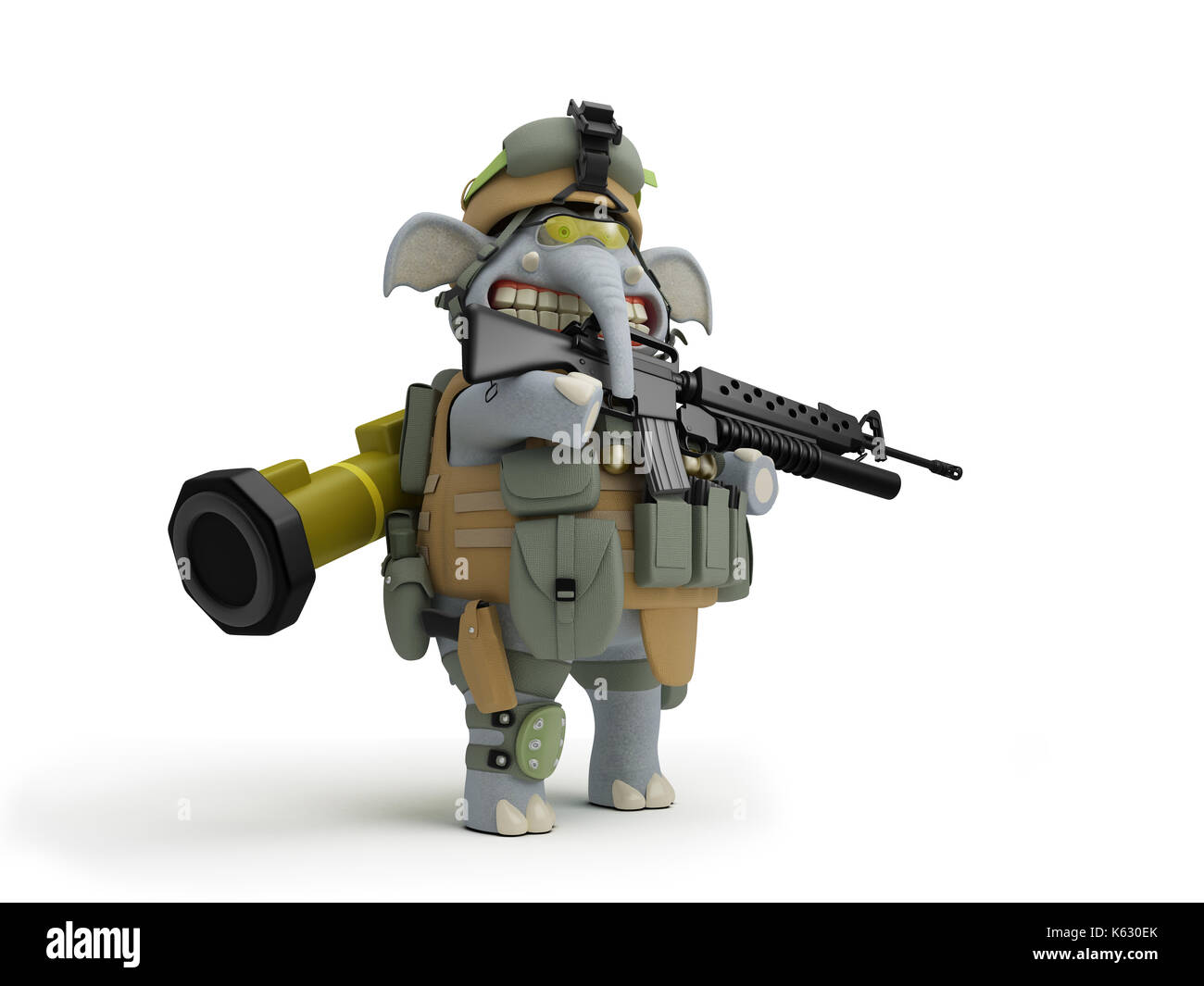 Cute Elephant Infantryman at the Post 3D Illustration. Cartoon ...