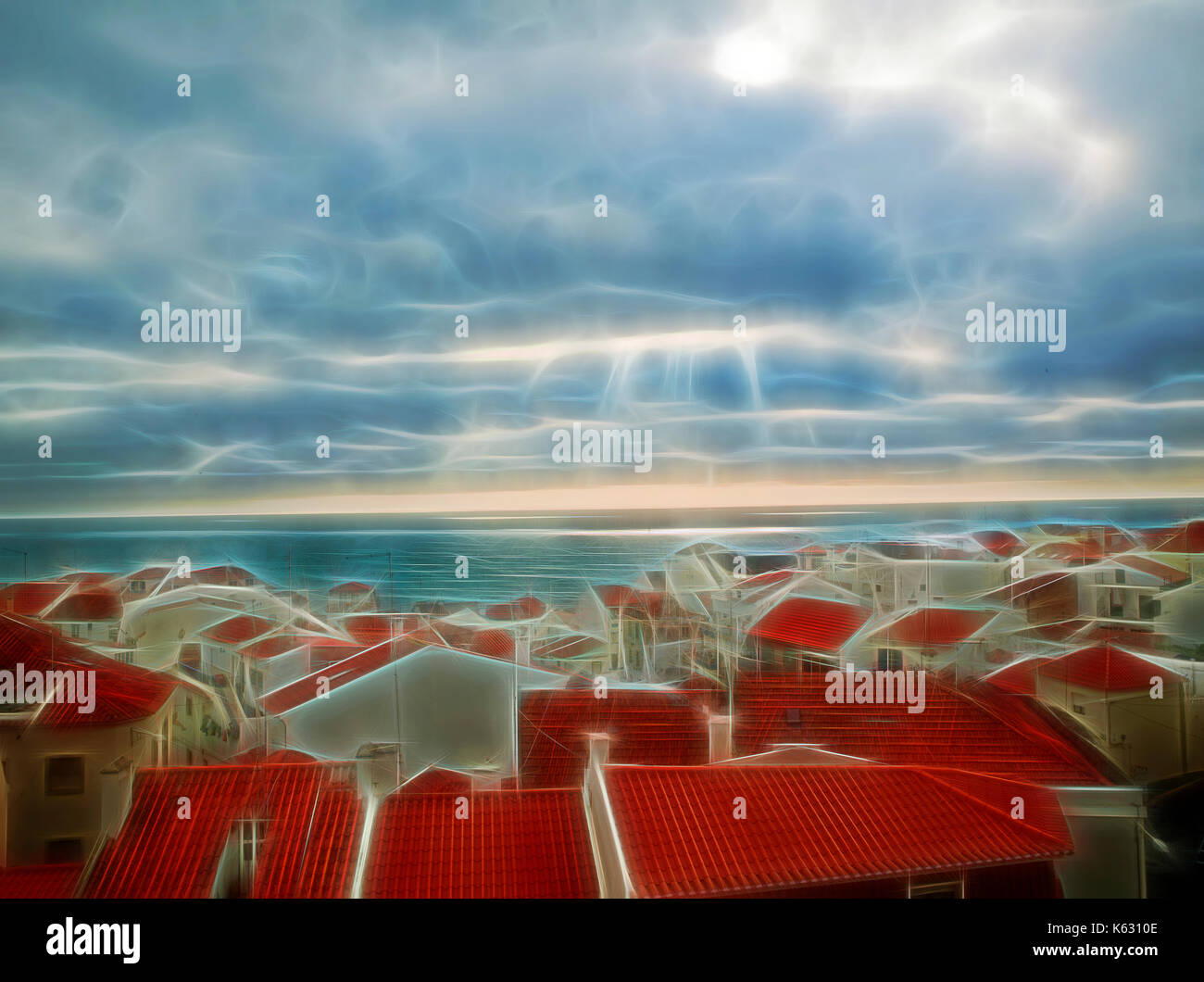 rooftops in front of the ocean in portugal Stock Photo - Alamy