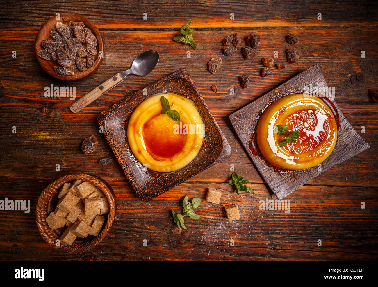 Typical catalan dessert, crema catalana on bamboo plate Stock Photo - Alamy
