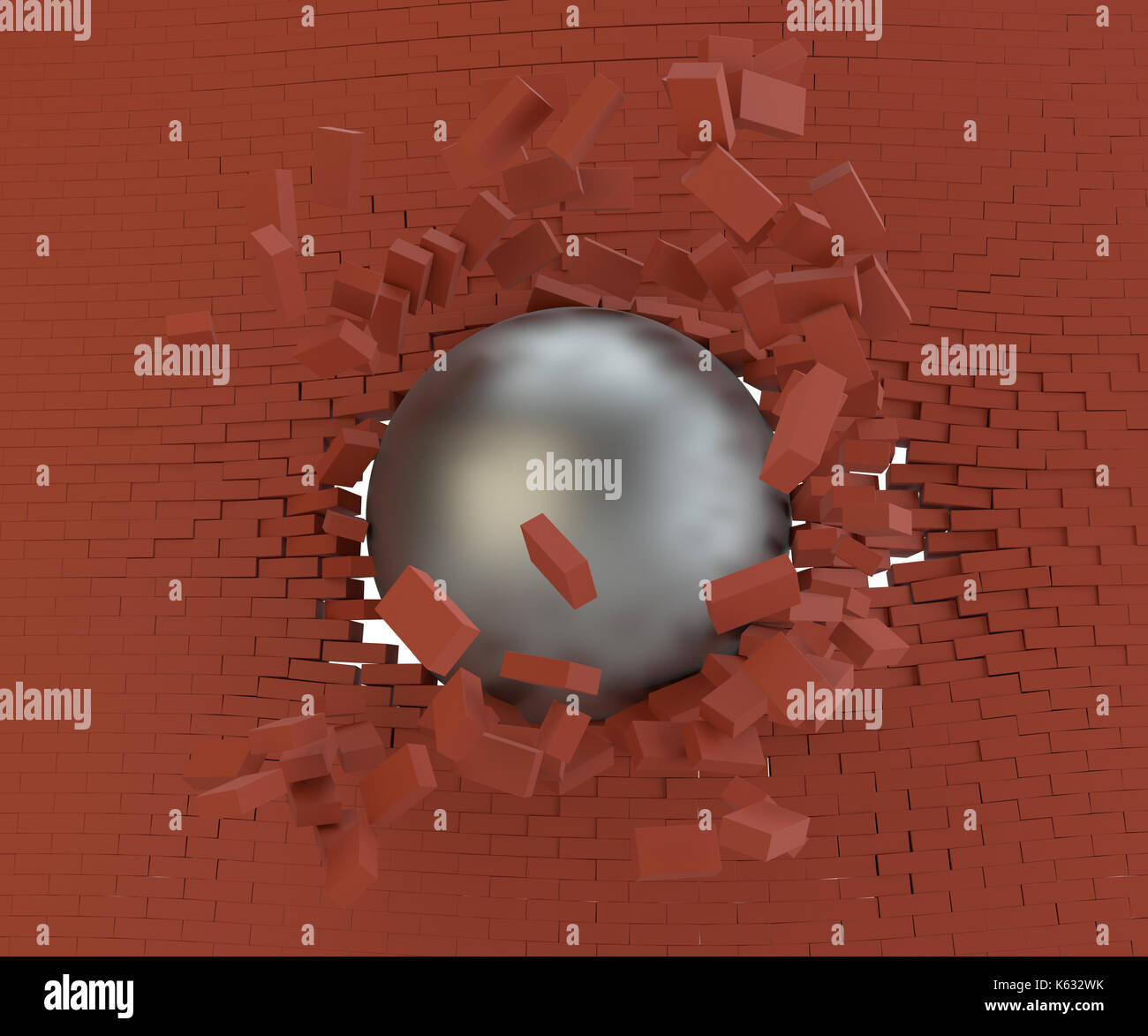 A metal ball broke the brick wall Stock Photo - Alamy