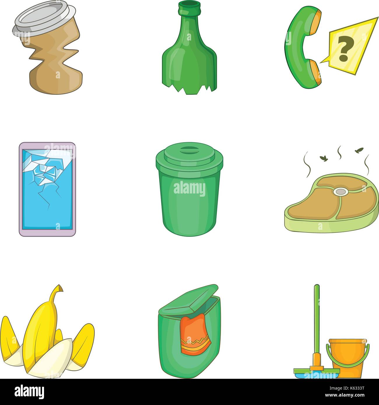Garbage service cleaning icon set, cartoon style Stock Vector Image ...