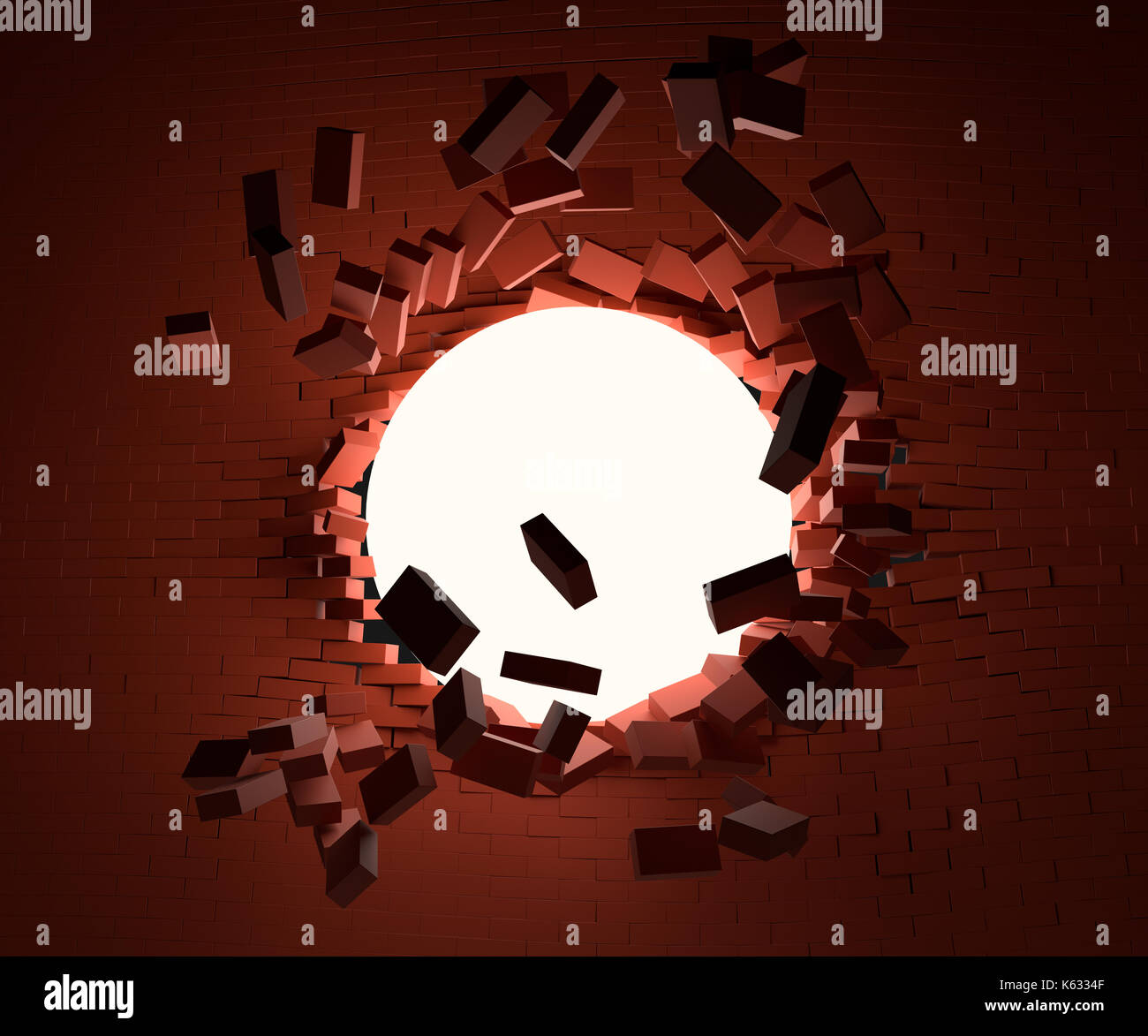 A glowing ball smashed the brick wall Stock Photo - Alamy