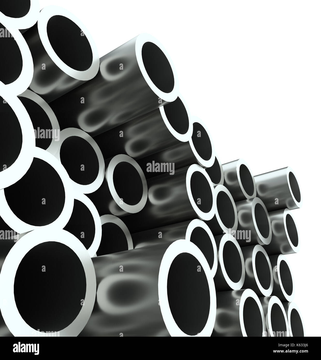 Stack of steel pipes. 3D Illustration Stock Photo - Alamy
