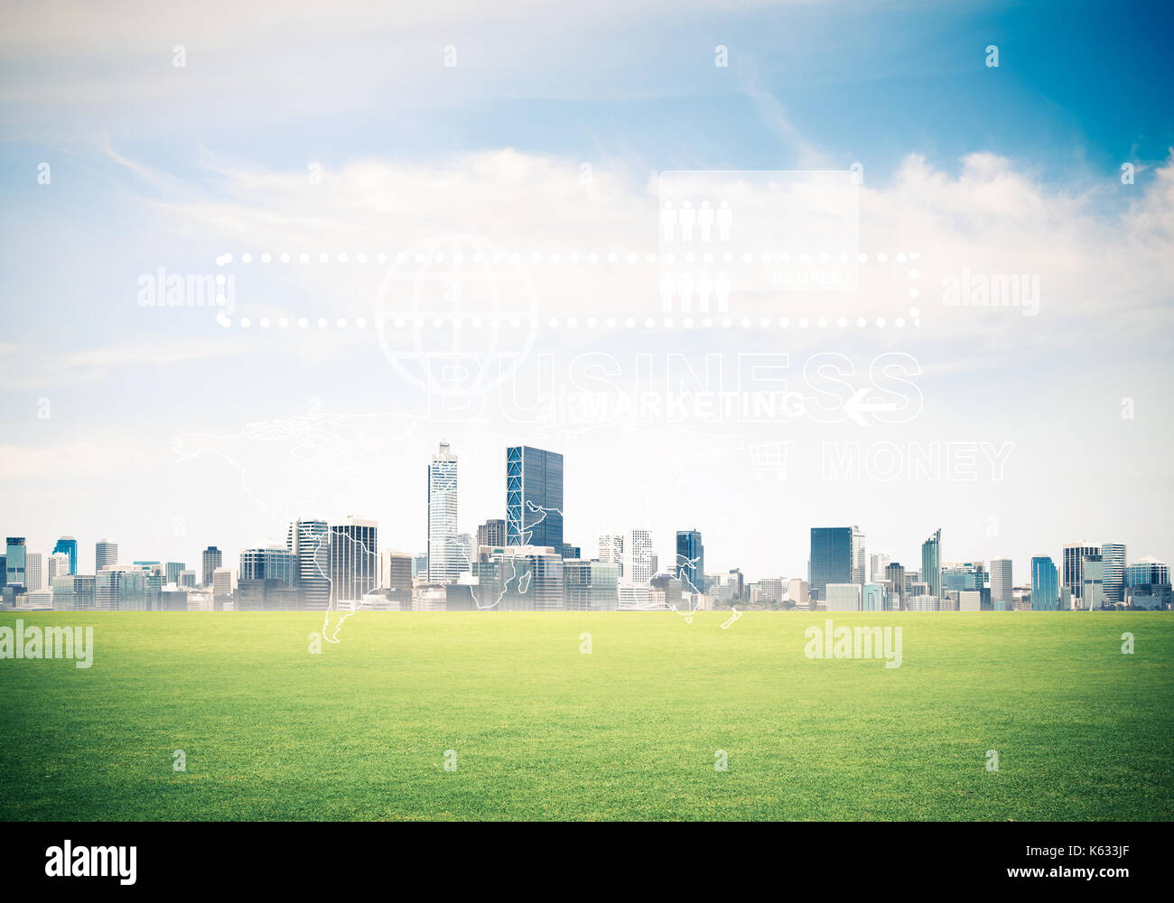 Natural background with modern cityscape green field and media i Stock ...