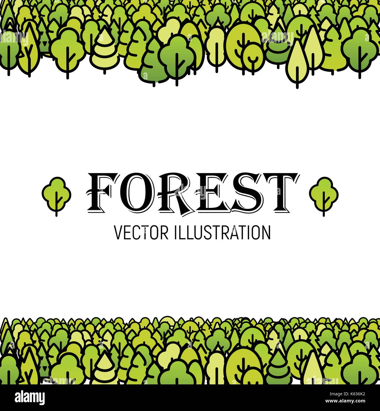 Forest green line art trees background vector illustration template ...