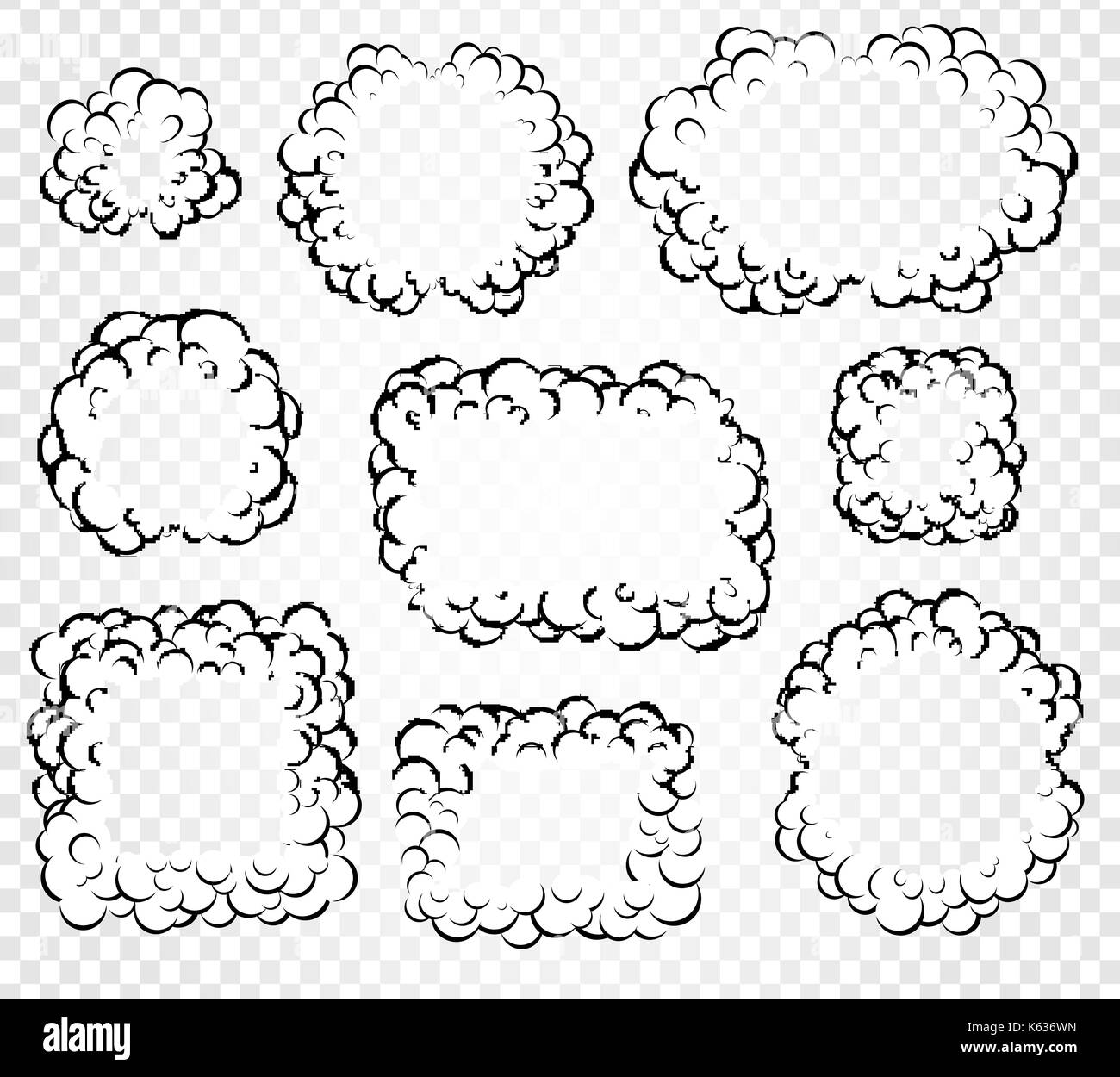 Set of isolated cartoon speech bubbles, frames of smoke or steam ...