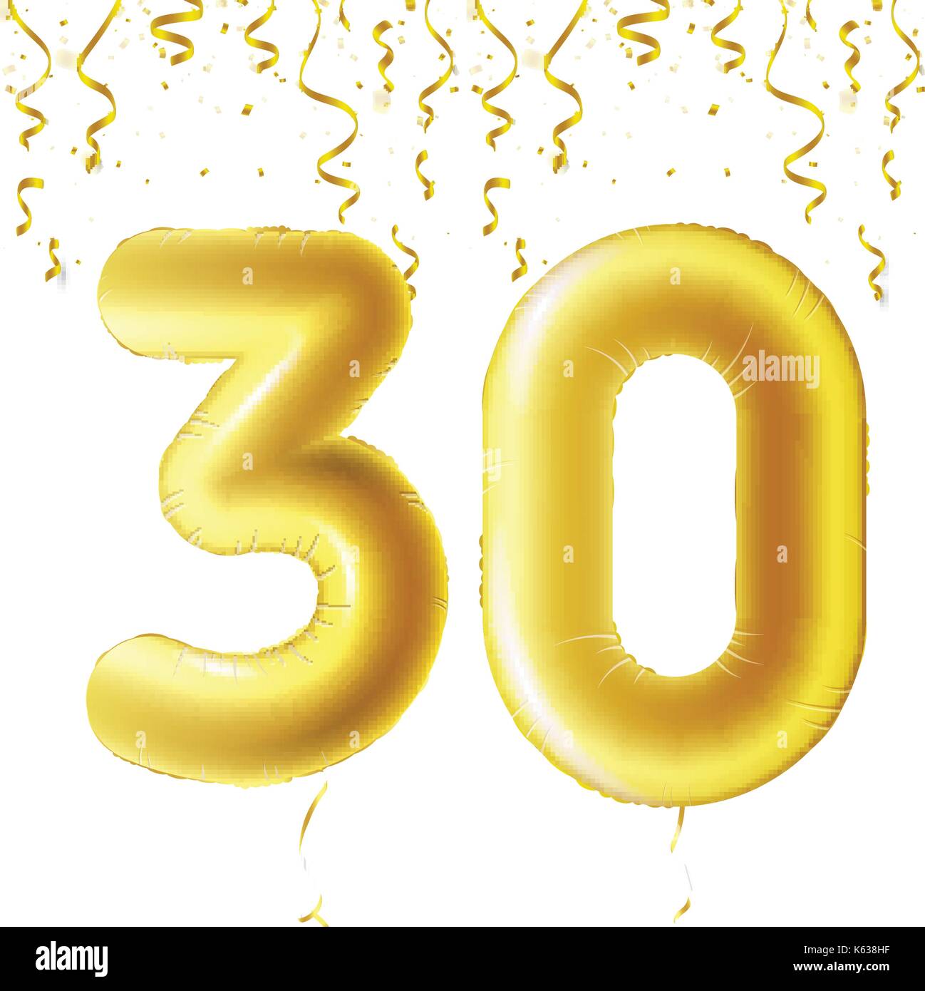 Inflatable golden balls with falling confetti and hanging ribbons ...