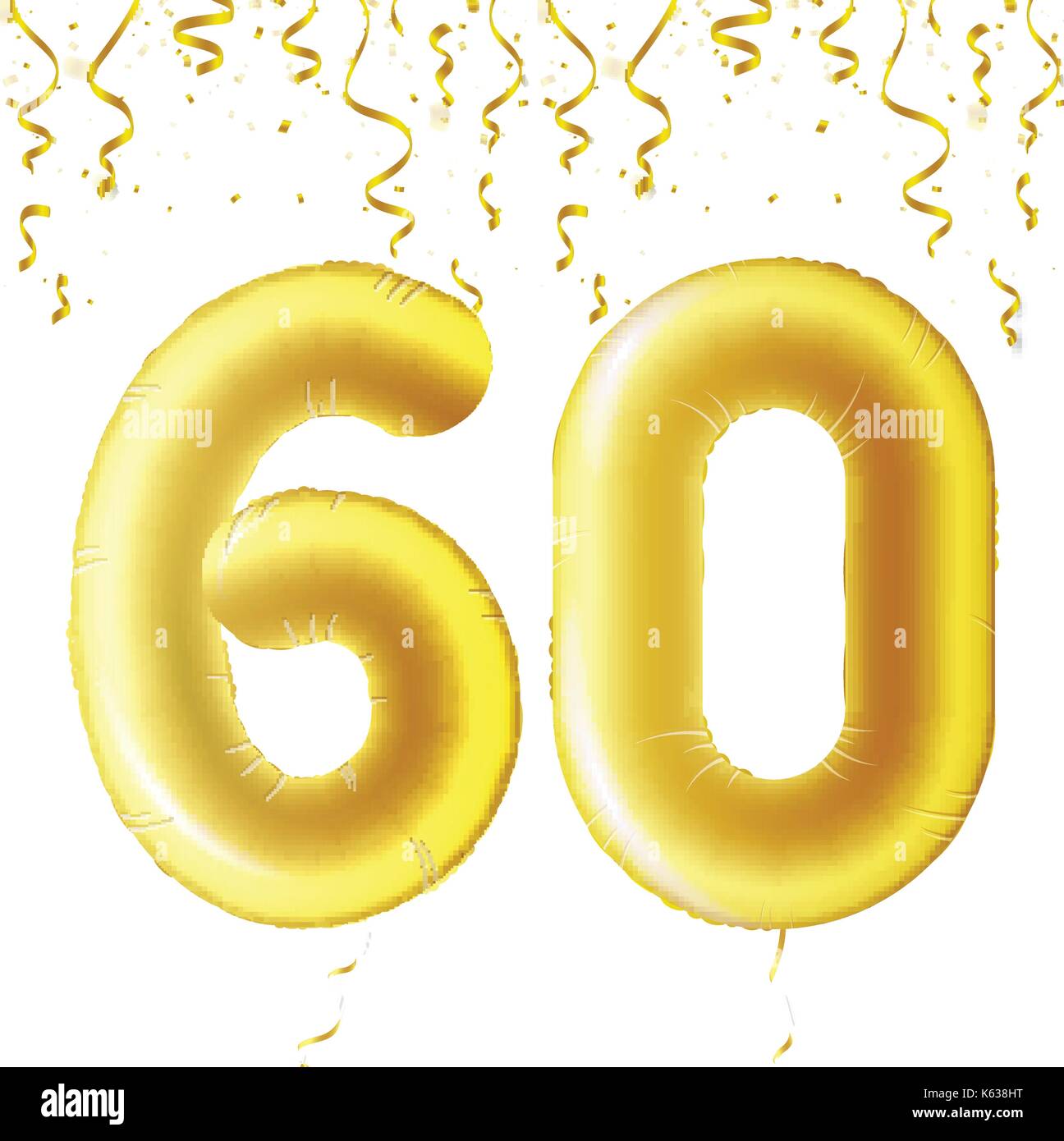 Inflatable golden balls with falling confetti and hanging ribbons ...