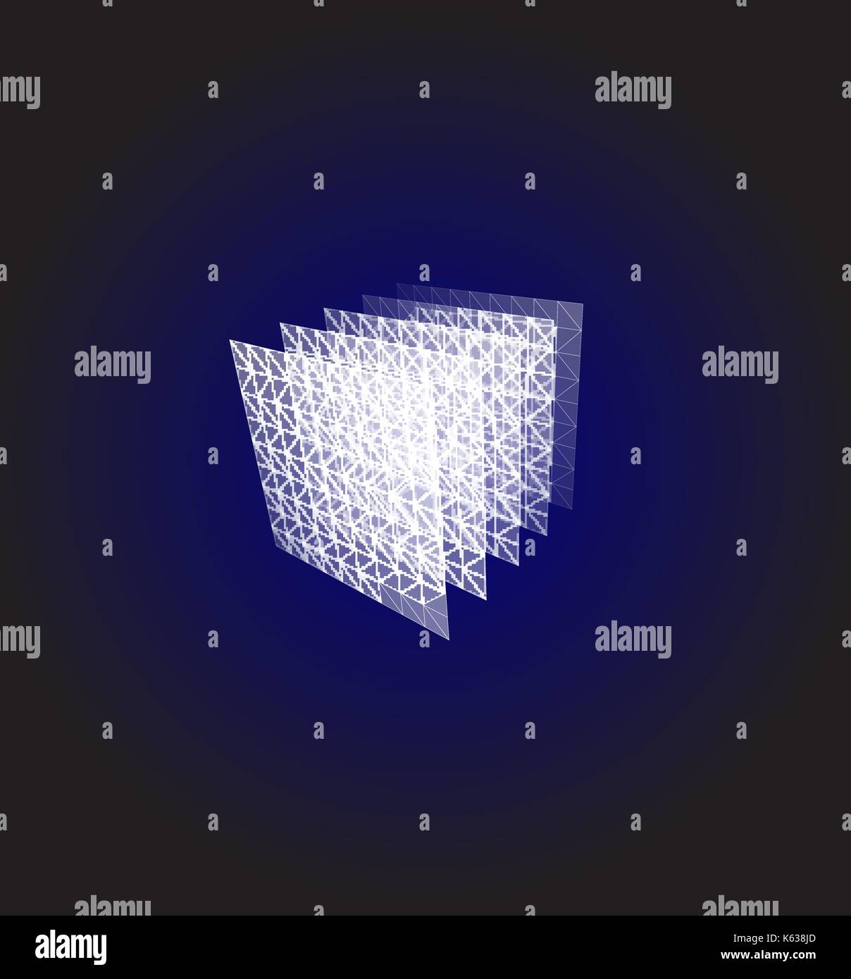 Abstract shape. Blue geometric visualization, layers cube. 3d ...