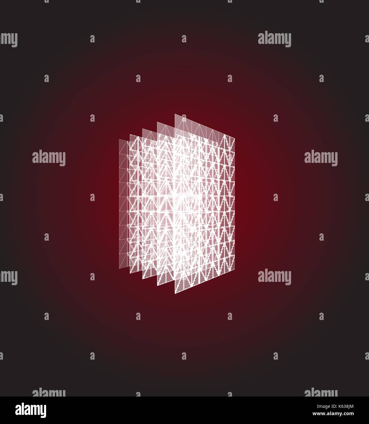 Abstract shape. Red geometric visualization, layers cube. 3d ...