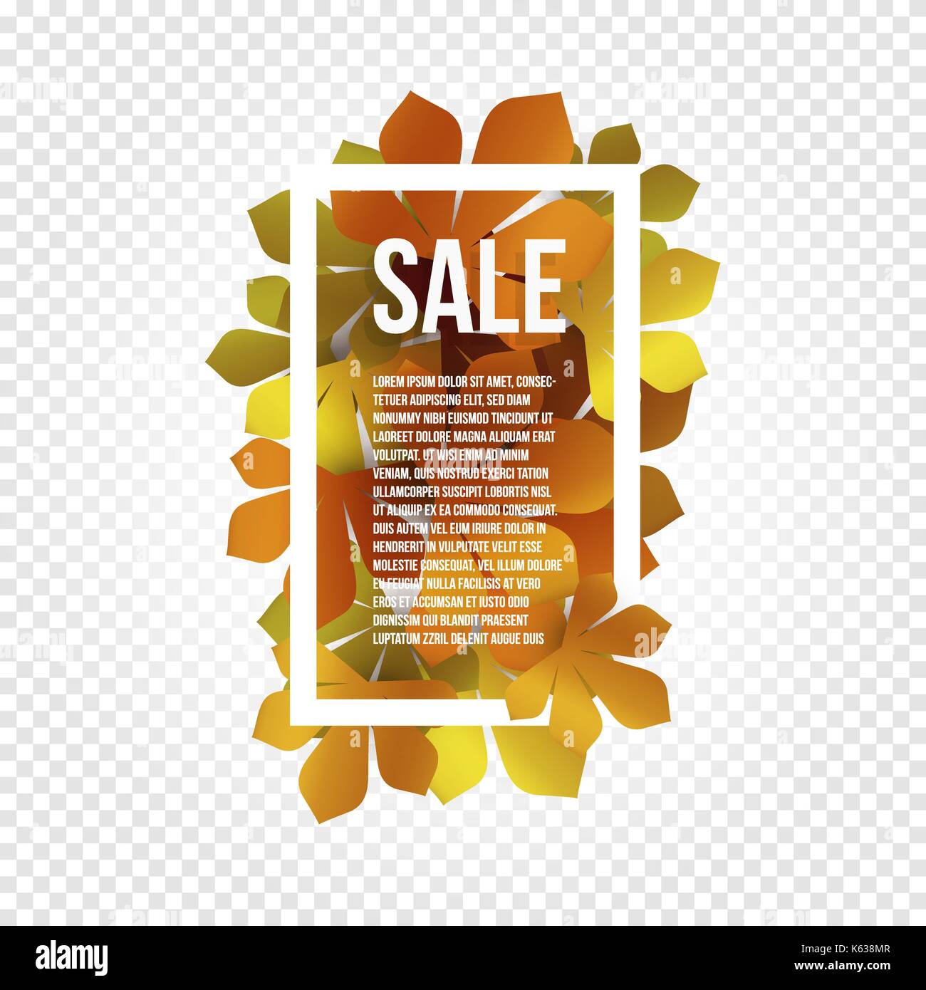Sunny poster, colorful chestnut leaves background in rectangular white ...