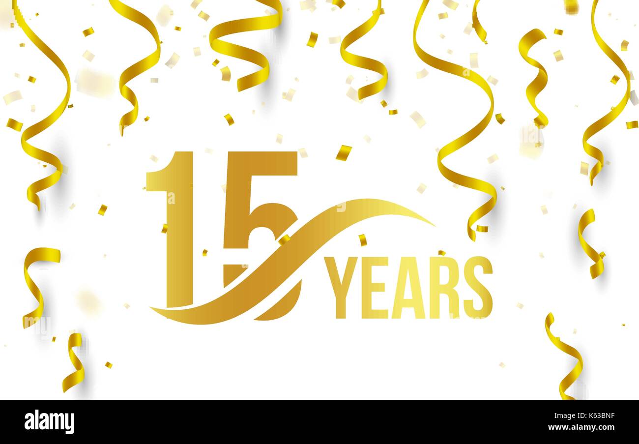 Isolated golden color number 15 with word years icon on white ...
