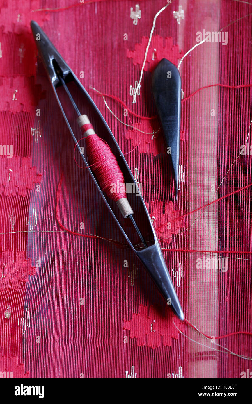 Jamdani weaving tools on display. Jamdani is a superfine handloom ...