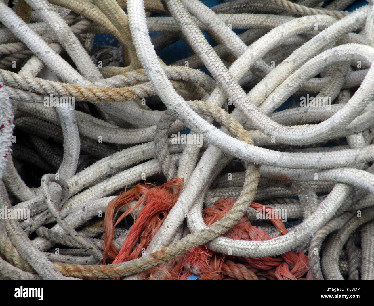 rolled fishing ropes on a boat Stock Photo - Alamy