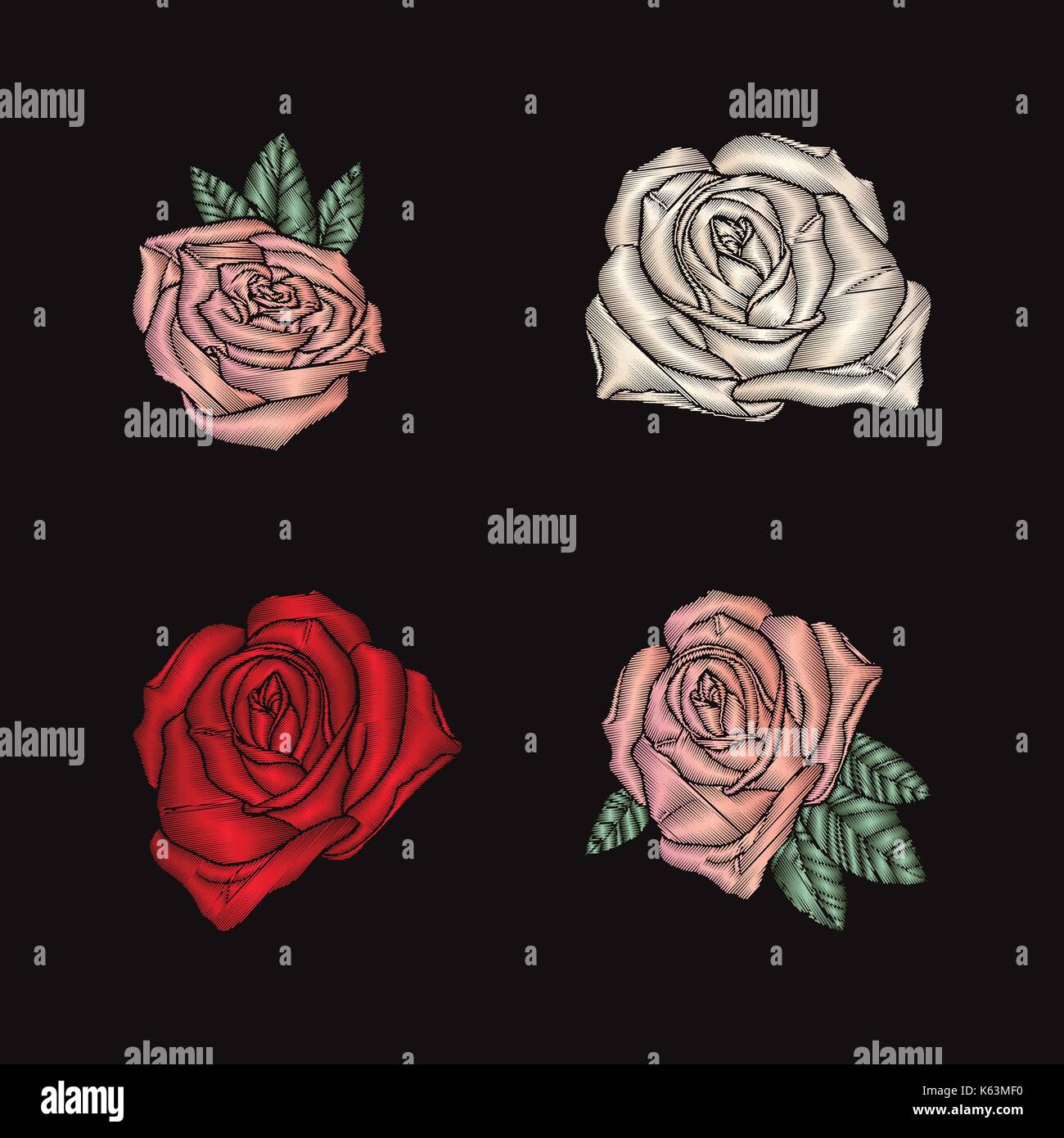 Roses embroidery on black background Stock Vector Image & Art - Alamy