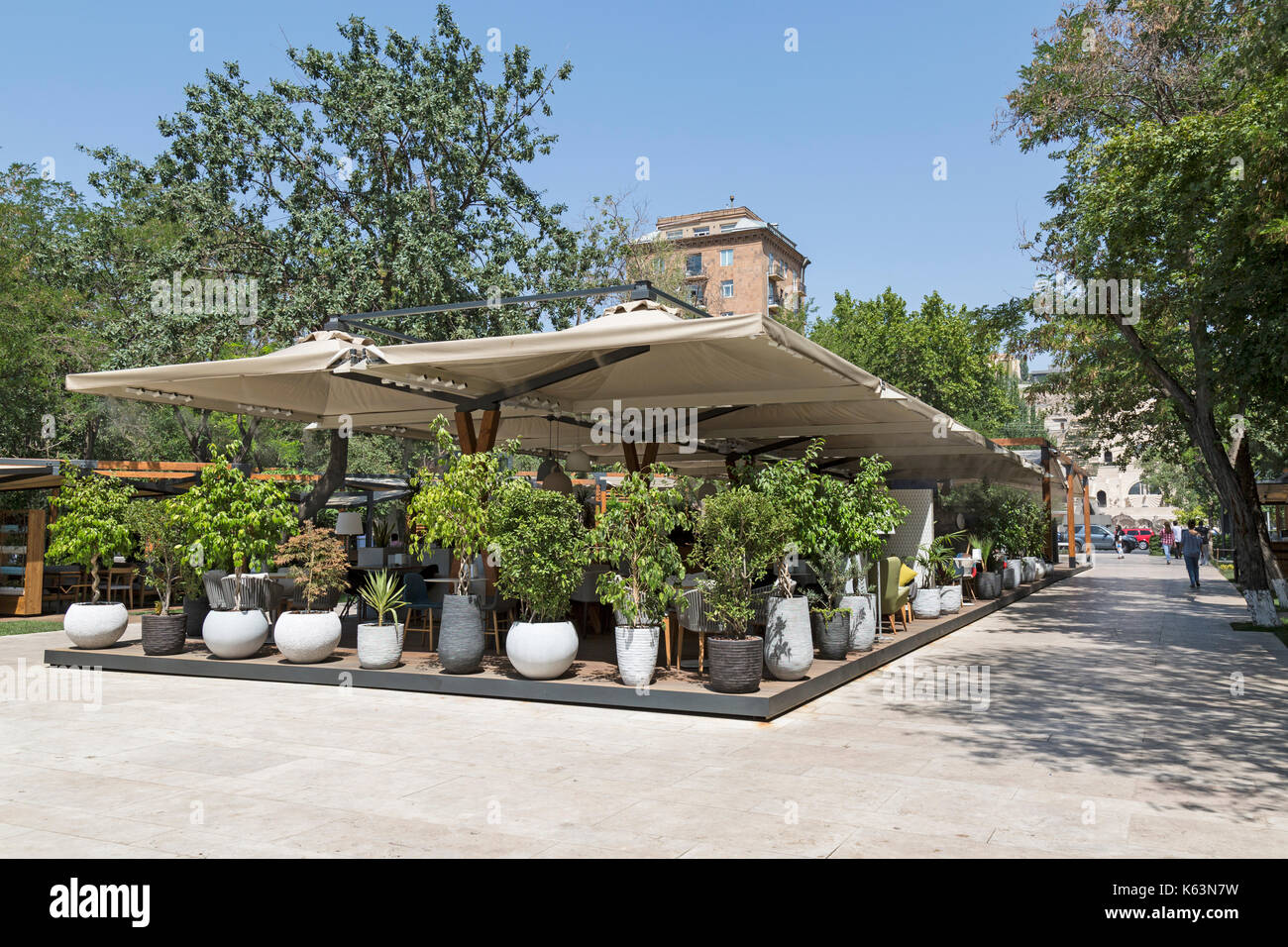 Restaurant cafe in the centre of Yerevan, Armenia, during the summer ...