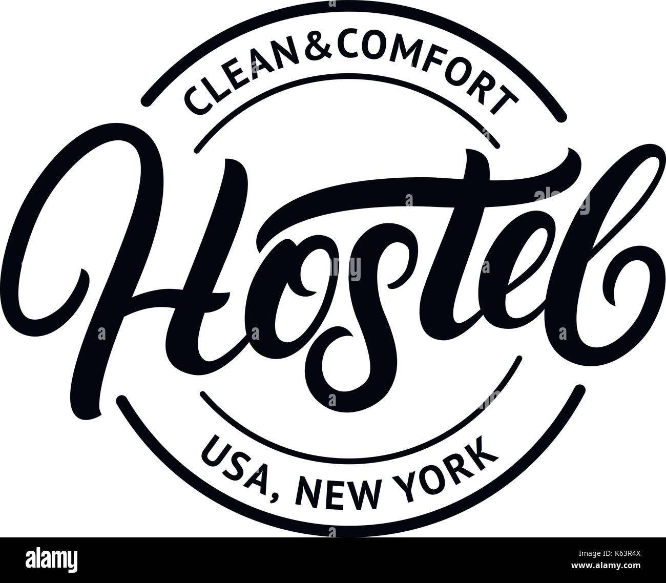 Hostel hand written lettering logo design template. Vintage retro style ...